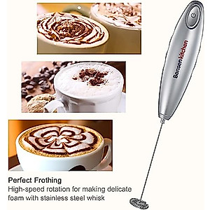 Bonsenkitchen Milk Frother Handheld, Automatic Milk Foam Maker Hand Frother for Coffee, Matcha, Hot Chocolate, Battery Operated Mini Drink Mixer-Silver