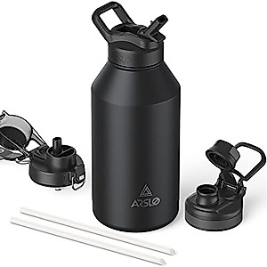 Arslo Insulated Sport Bottle With Straw Lid, Stainless Steel Water Bottles Double Walled, Vacuum Thermo Mug,Metal Water Bottle Insulated Keeps Water Cold