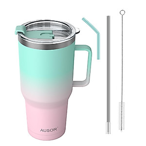 AUSOR 30 oz Tumbler with Lid and Straw,Water Bottle,Insulated Tumbler for Hot & Cold, Blue & Blue to Pink