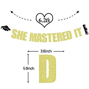 She Mastered It Banner, Masteres 2025 Banner, Girls Happy Master Degree Party Decorations 2025, Glittery Congrats Grad Decorations