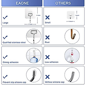 EAONE Large Adhesive Hooks 12 Packs, Heavy Duty Wall Hooks for Hanging Rustproof & Waterproof Wall Hangers Without Nails Sticky Hooks with Silicone Cap for Coat/Towel/Key Bathroom Kitchen
