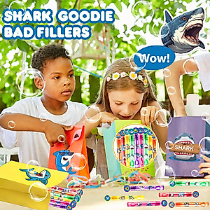 24PCS Shark DIY Bubble Wands Party Favors 96PCS Stickers for Goodie Bag Fillers Pinata Stuffers, Mini Bubble Bulk Birthday Party Supplies Toys Gifts Class Prizes for Toddlers Boys Girls