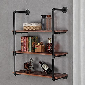 RZGY Industrial Floating Shelves Wall Mount, 3-Tiers Wall Mount Bookshelf Pipe Wall Shelf DIY Storage Shelving, Rustic Pipe Shelving Unit,Wall Book Shelf for Home Organizer