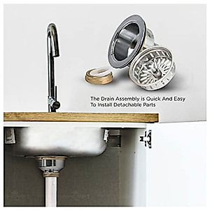 Highcraft 9735 Heavy Duty Kitchen Sink (3-1/2 Inch) Stainless Steel Drain Assembly With Strainer Basket KOHLER Style Stopper, 1.79
