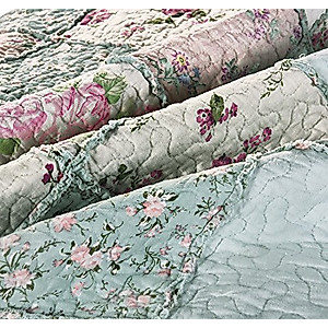 Chezmoi Collection Abbi 1-Piece Garden Floral Shabby Chic Throw Pre-Washed Cotton Ruffle Trim Patchwork Throw Blanket