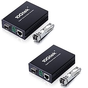 A Pair of Gigabit Multi-Mode LC Fiber Media Converter, with 2 Pcs SFP SX Modules, Fiber to Ethernet Converter, 1000Base-SX to 10/100/1000M RJ45, MMF, 850nm, up to 550m