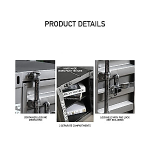 Urban Style Metallic Retro Container Alike Nightstand Bedside Table Storage Cabinet Home Office Furniture - Right, Grey