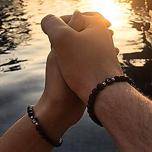 XIA YAN 6mm Black Onyx and White Howlite Handmade Letter Beads Bracelets for Women Men Initial Bracelets Gifts for Women Men (Couples Bracelets,Friendship bracelets)