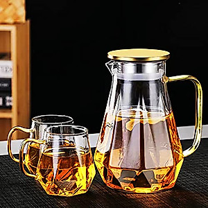 Glass Pitcher, Water Pitcher with Lid and Spout, Glass Water Pitcher And 1 Cleaning Brush，Cold and Hot Water Carafe，Ice Tea Maker for Homemade Juice&Iced Tea (A-2000ML)