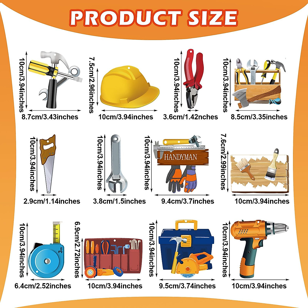 Suzile 36 Pcs Christmas Construction Tools Ornament Wooden Hanging Handyman Belt Board Wood Axe Plier Hammer Tool Christmas Tree Ornament for Xmas Party Holiday Decor