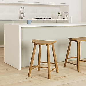 Maven Lane Kitchen Bar Stool, Modern Farmhouse Wood Counter Barstool, Kitchen Island Counterstool, Counter Height Bar Stools for Kitchen, Wide Seat Backless Bar Stools, Luna 26 Inch, Rustic Natural