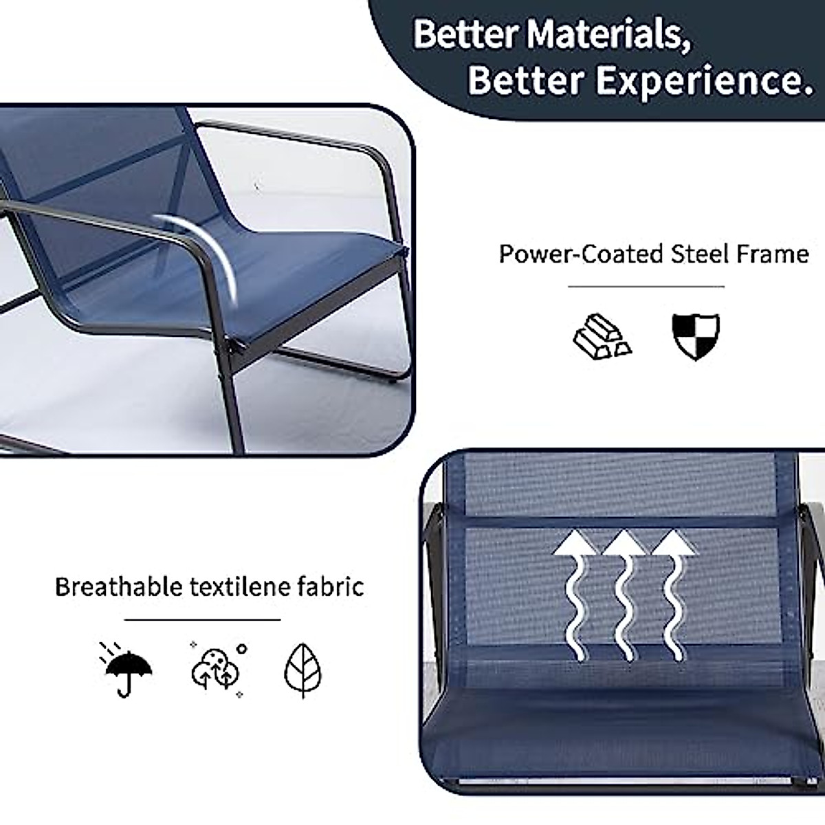 PAIQIAN 4 Pieces Patio Furniture Set Outdoor Patio Conversation Sets Poolside Lawn Chairs with Glass Coffee Table Porch Furniture for Courtyard, Garden and Balcony (Blue)