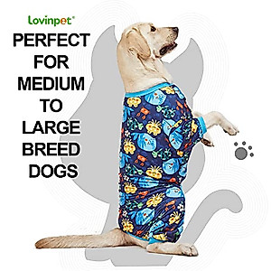 LovinPet Pajamas for Large Dogs - Lightweight Stretch Knit Pullover Dog Shirt, Marine Life Print, Large Dog Onesie, Large Breed Dog Jammie, Pet PJ's/Large