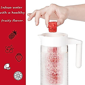 1.3L/44oz Glass Fruit Infuser Water Pitcher with Lid and Handle, Borosilicate Glass Jug with Removable Filter, for Hot/Cold Beverage, BPA-free (White)