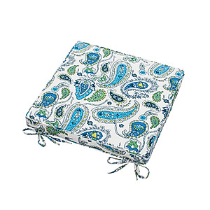 Magpie Fabrics Indoor Outdoor Waterproof Square Chair Cushion, 18" x 18" x 2.5", 2 Pack, Water Resistant Seat Cushions, for Patio Garden Office, Paisley Blue