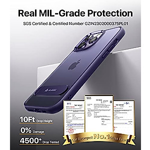 andobil for iPhone 14 Pro Case with Stand [Built-in Invisible Kickstand] [Military Grade Protection] Shockproof Translucent Slim Protective Case for iPhone 14 Pro 6.1 Inch 2022, Matte Purple