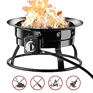 LEISURELIFE Propane Gas Fire Pit for Outdoor Camping Portable Fire Bowl for Outside with Carry Handle Including CSA Regulating Valve &10" Gas Hose (Installed) 18.5" Diameter 58000 BTU/HR Black