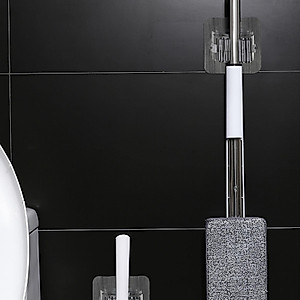 YIWULA 4PCS Mop Broom Holder No Drill Stainless Steel, Mop Broom Organizer Wall Mounted Heavy Duty with Hooks Hanger, Storage Rack Self Adhesive for Bathroom, Kitchen, Office (Black)