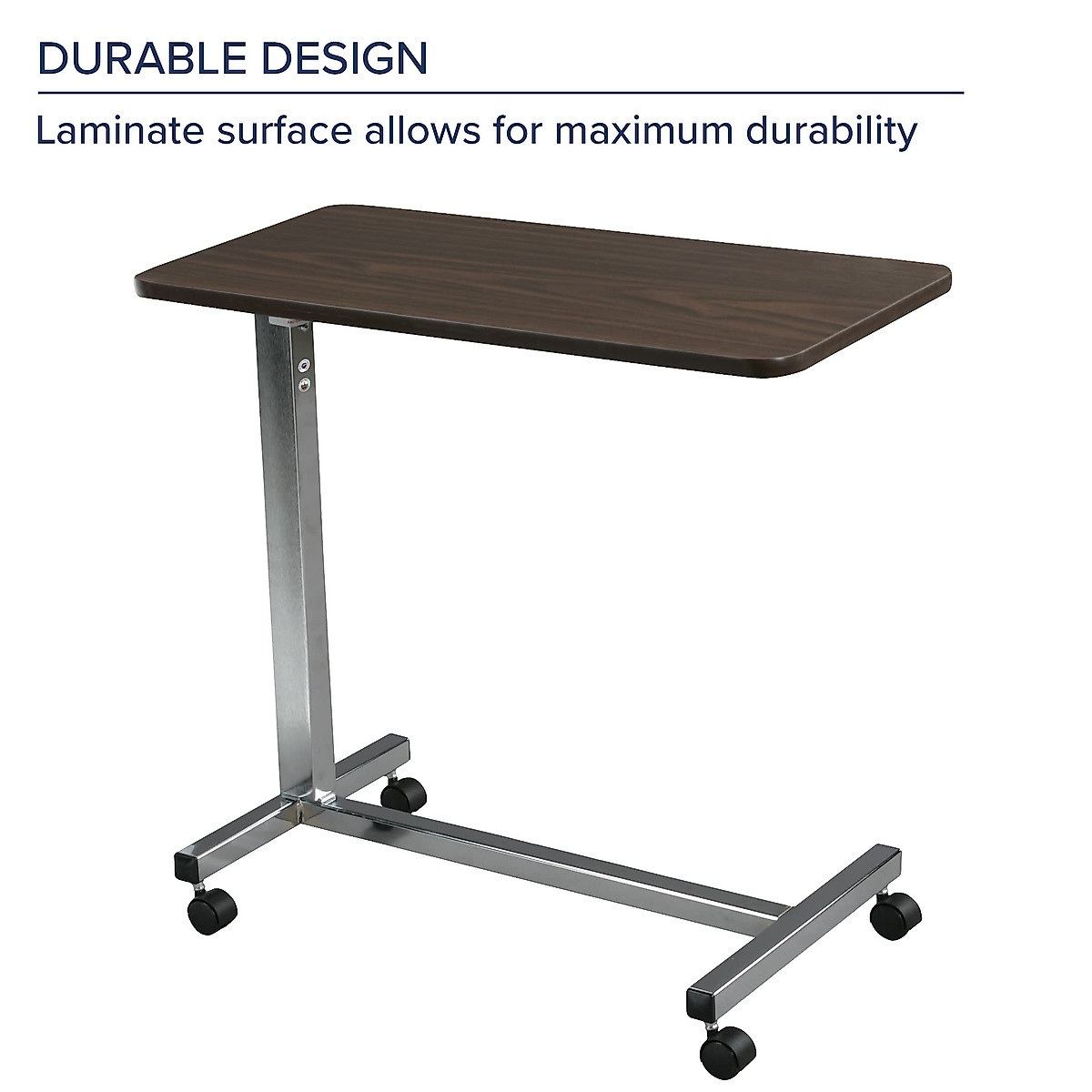 Drive Medical 13003 Non Tilt Top Overbed Table with Wheels, Chrome
