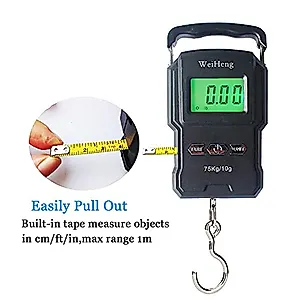 YYGJ, Rechargeable Lugagge Scale Portable Electronic Hook Scale Digital Hanging Bag Luggage Weight Scale Fishing Scale with Measuring Tape 165Lb Black