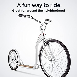 Schwinn Shuffle Adult Scooter, 26-Inch Front Wheel, 20-Inch Rear Wheel, Alloy Linear Pull Brakes, Steel Frame, White