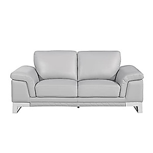 Blackjack Furniture Weston Collection Italian Leather Living Room, Den Loveseat, Light Gray