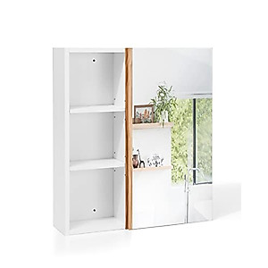 VredHom Bathroom Wall Mirror Cabinet, Medicine Cabinet with Single Door and Adjustable Shelf, Over The Toilet Storage Cabinet，White