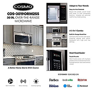 COSMO COS-3019ORM2SS Over the Range Microwave Oven with 1.9 cu. ft. Capacity, 1000W