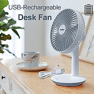 TRILINK 6-Inch Rechargeable Small Desk Fan, Portable Battery-Operated Table Electric Fan with 4 Speed Levels, Personal Mini Fan for Home Bed Study Room Bedroom Office Camping Cooling - Quite & Silent
