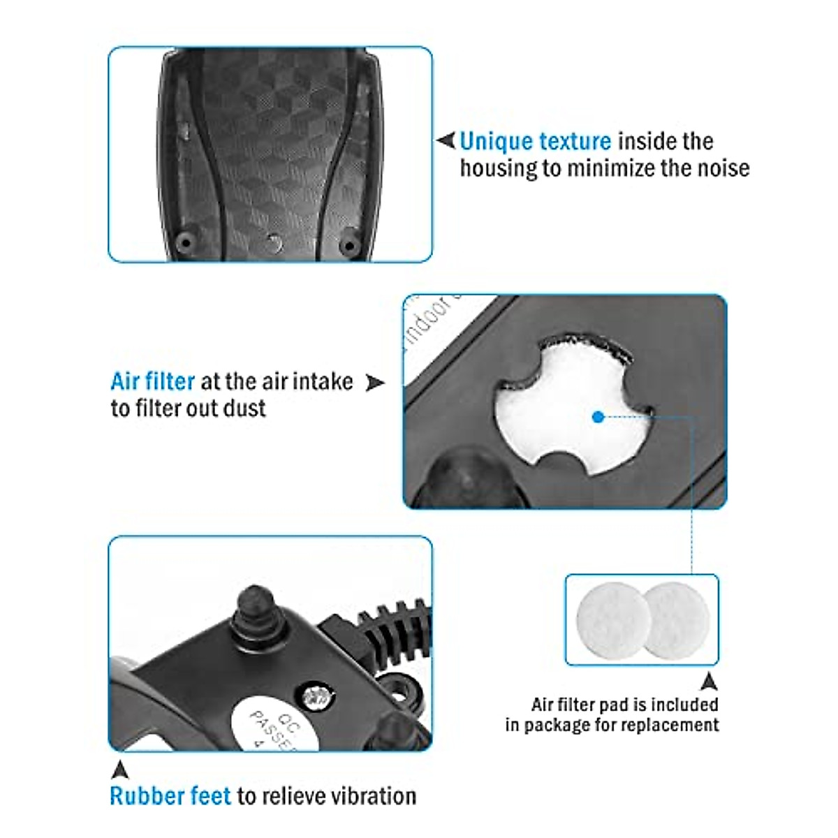 Aquarium Air Pump - AquaMiracle Fish Tank Bubbler Aerator, All-in-One Fish Tank Air Pump Kit, Quiet Small Aquarium Bubbler for 1-20 Gallon Aquariums