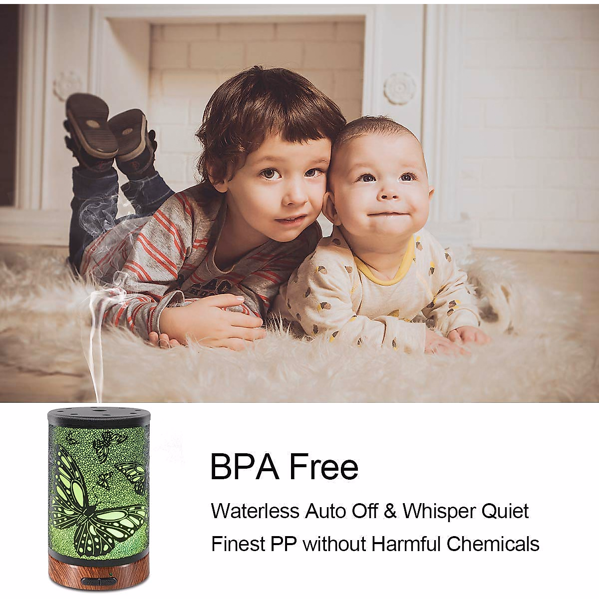 EQUSUPRO Essential Oil Diffuser 150ml Metal Aromatherapy Oil Diffuser Ultrasonic Cool Mist Diffuser with Auto Shut-Off Protection,7 Colors Changed LED for Home Office SPA Yoga (Butterfly)