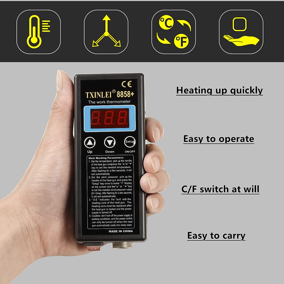 TXINLEI 8858+ 110V 680W SMD Hot Air Gun Hot Air Welder Rework Station Soldering Station 3 Nozzles Mobile Phone Repair Tool