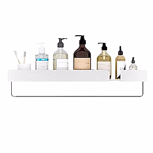 FVRTFT Storage Shelf Self Adhesive Shower Storage with Towel Rack Shower Organiser No Drilling Wall Mounted Space Aluminum for bathroom and toilet-White_50cm