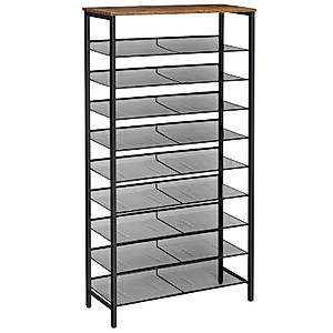 HOOBRO 10-Tier Shoe Rack Organizer, Large Capacity Metal Shoe Shelf, Sturdy Shoe Storage with Top Shelf, for 27-36 Pairs of Shoes, Space Saver, Industrial, Rustic Brown and Black BF110XJ01