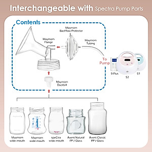 Maymom Pump Parts Compatible with Spectra S2 Spectra S1 Spectra 9 Plus Breastpump, 24mm Flange Valve Tubing Backflow Protector, Not Original Spectra S2 S1 Replacement Pump Parts