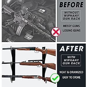 WIPHANY Gun Metal Rack Storage Shotgun Hooks Shotgun Hangers Any Shotguns Archery Bow with Soft Padding and Heavy Duty Steel Black (Updated Gun Rack)