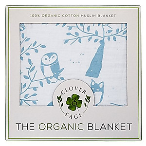 Clover & Sage Organic Muslin Baby Toddler Blanket - 100% Hypoallergenic Cotton Bed Blankets - Blue Forest