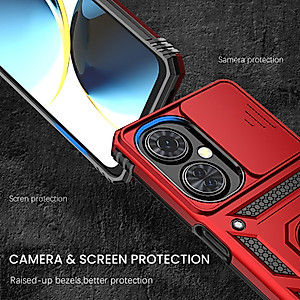 Liufcx for Oneplus Nord N30 5G Case + Screen Protector with Kickstand & Slide Lens Protector Cover, Heavy Duty Armor Shockproof Rugged Military Grade Protective Case for Oneplus Nord N30 5G (Red)