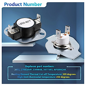 3387747 Dryer Heating Element & 279816 Thermostat Kit & 279973 3392519 Thermal cut-off Fuse Replacement Compatible with Kenmore, Samsung, Whirlpool, KitchenAid electric dryers and more