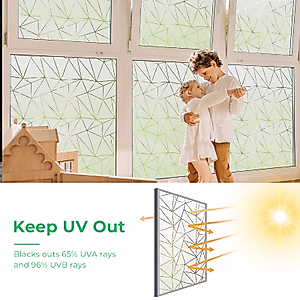 Windimiley Window Privacy Film Frosted Glass Window Clings: Bathroom Geometry Frosting Decorative Static Cling UV Sun Blocking Heat Control Home Window Tint Removable Door Cover(17.5 x 78.7 in,Pure)