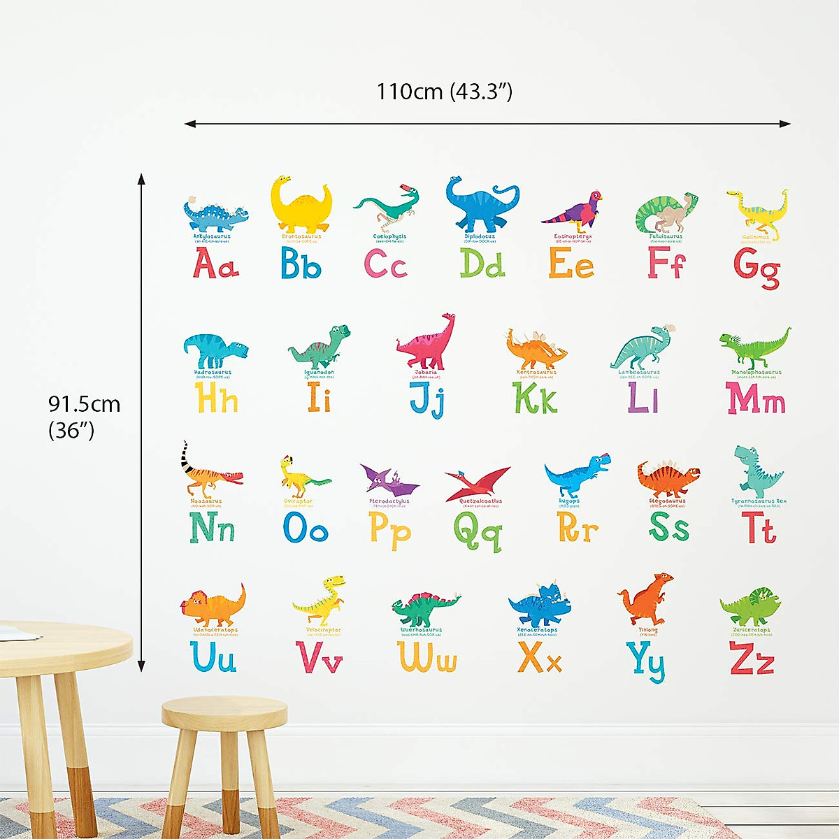 DECOWALL DW-1803 A-Z Dinosaur Alphabet Kids Wall Stickers Wall Decals Peel and Stick Removable Wall Stickers for Kids Nursery Bedroom Living Room d?cor ABC