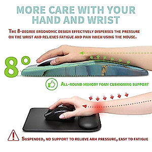 KUOSGM Large Ergonomic Mouse Pad Wrist Support, Carpal Tunnel Pain Relief Mousepad Wrist Rest, Wrist Pad for Mouse with Gel Memory Foam for Computer & Wireless Mouse(Green Gold Marble, 13x8 inch)