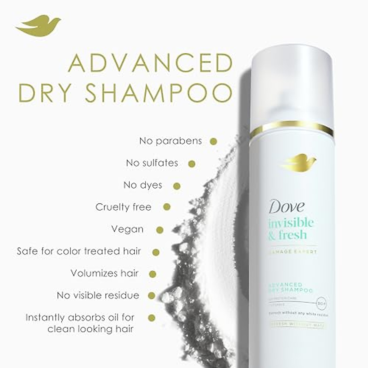 Dove Advanced Dry Shampoo Invisible & Fresh Refresh & Revive Hair Without Water Revitalize Hair Without Residue & No White Cast 5 fl oz
