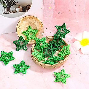 Jetec 15 Pieces 2.4 Inch Natural Rattan Stars Wicker Rattan Stars for Home Garden Wreath DIY Craft Wedding Valentine's Day Festival Party Hanging Decorations (Green, Light Green, Dark Green)