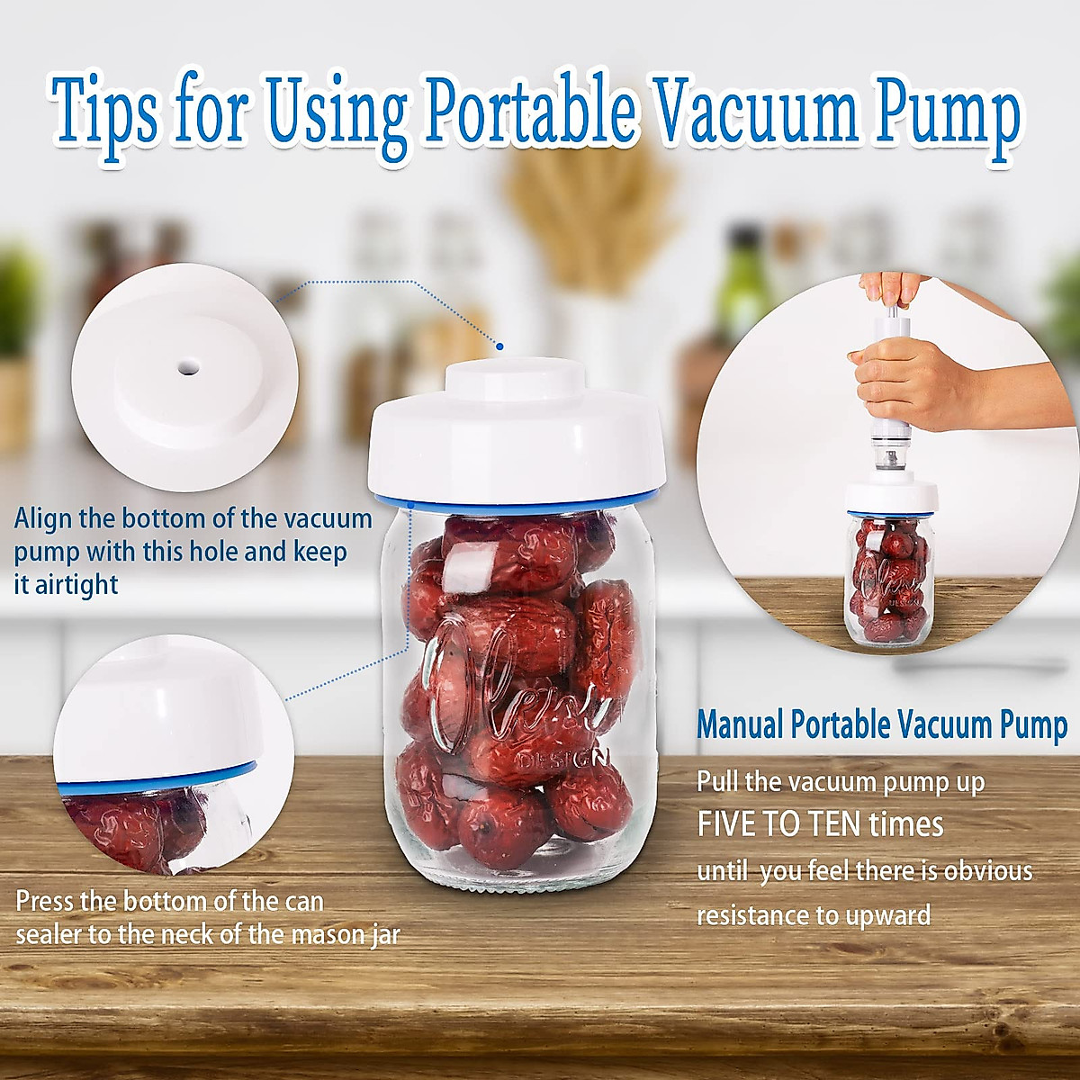 Mason Jar Vacuum Sealer for Wide & Regular Mouth Mason Jars, Jar Sealer Kit Compatible with Food Saver Vacuum Sealer Machine, Canning Sealer with Jar Attachment 2 Hose and Manual Vacuum Pump