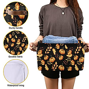 senya Thanksgiving Basket Fall Basket, Large Foldable Storage Basket with Handles Autumn Pumpkin Leaves Fall Thanksgiving Fabric Collapsible Storage Bins Organizer Bag