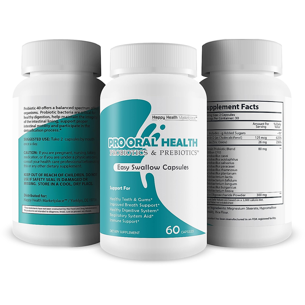 Pro Oral Health Probiotics & Prebiotics - Oral Probiotics for Mouth & Bad Breath - Easy Swallow Capsules - Our Best Oral Health Probiotics Bad Breath Blend - 40 Billion CFU