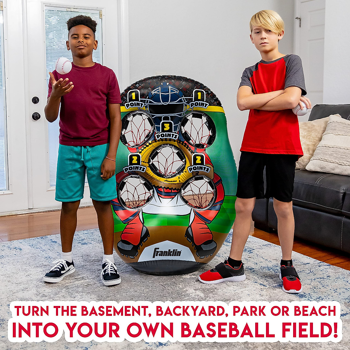Franklin Sports 5-Hole Inflatable Baseball Target - Inflatable Baseball Throwing Target with Baseballs - Kids Baseball Toss Game - 45" Target