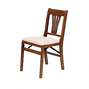 MECO Stakmore Urn Premium Solid Wood Dining Table Folding Chair Set with Fabric Padded Upholstered Seat, Fruitwood/Blush (2 Pack)