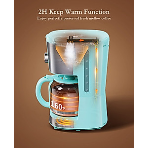 Wamife Coffee Maker - 12 Cup Programmable Drip Coffee Machine Coffee Brewer Timer Machine with Thermal Carafe Retro Coffee Makers for Home & Office (Blue Coffee Machine)